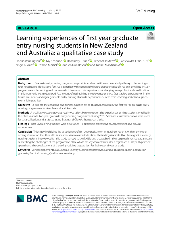 (PDF) Learning experiences of first year graduate entry nursing ...