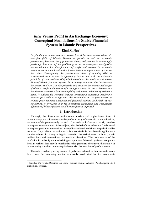 (PDF) Riba Versus Profit in An Exchange Economy: Conceptual Foundations ...