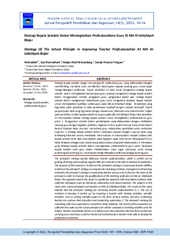 (PDF) Strategi Kepala Sekolah Dalam Meningkatkan Profesionalisme Guru Di MA Al-Ishlahiyah Binjai