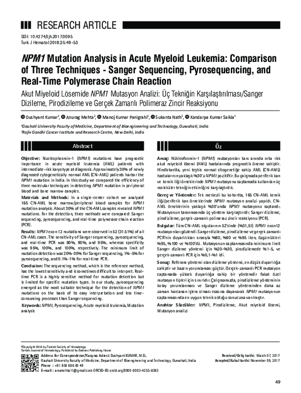Pdf Npm1 Mutation Analysis In Acute Myeloid Leukemia Comparison Of