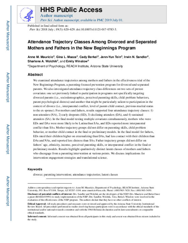 (PDF) Attendance Trajectory Classes Among Divorced and Separated ...