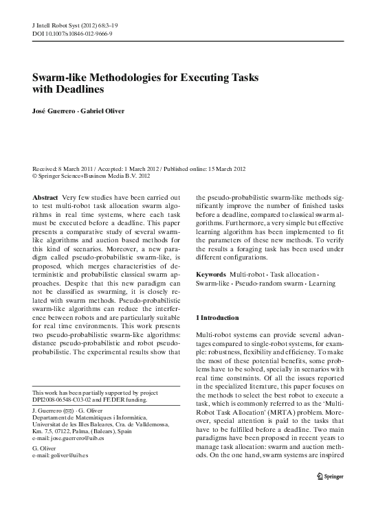 (PDF) Swarm-like Methodologies for Executing Tasks with Deadlines