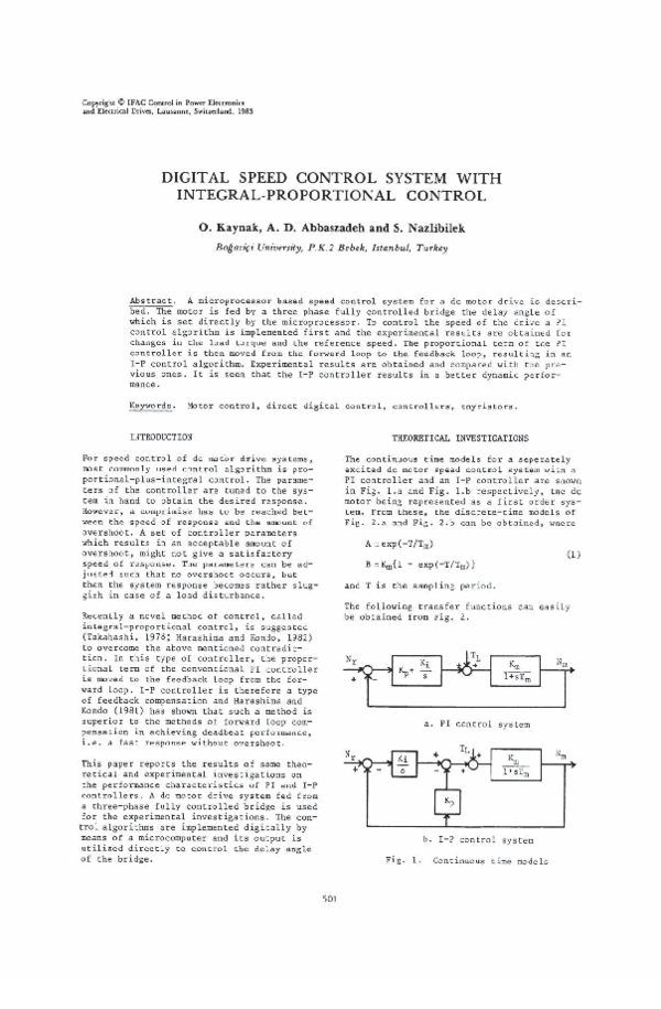 (PDF) Digital Speed Control System with Integral-Proportional Control