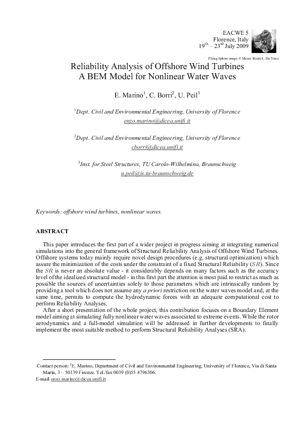 Pdf Reliability Analysis Of Offshore Wind Turbines A Bem Model For Nonlinear Water Waves