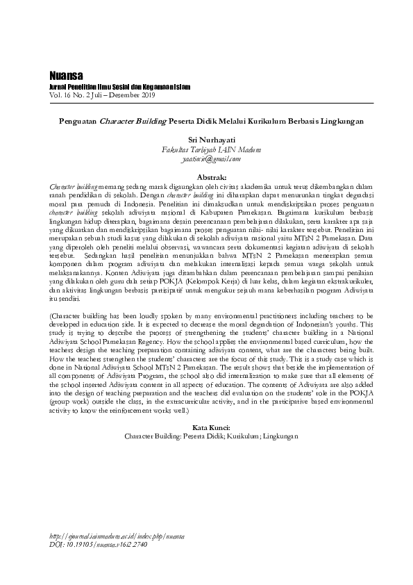 (PDF) Penguatan Character Building Peserta Didik Melalui Kurikulum Berbasis Lingkungan