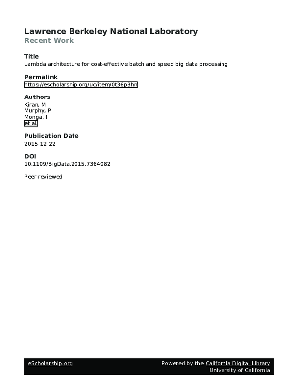Pdf Lambda Architecture For Cost Effective Batch And Speed Big Data Processing 3128