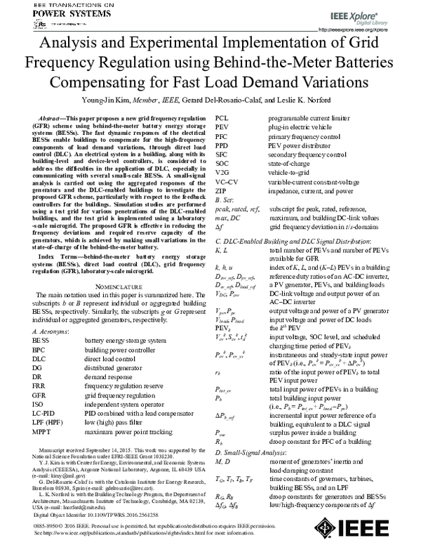 (PDF) Analysis and Experimental Implementation of Grid Frequency ...