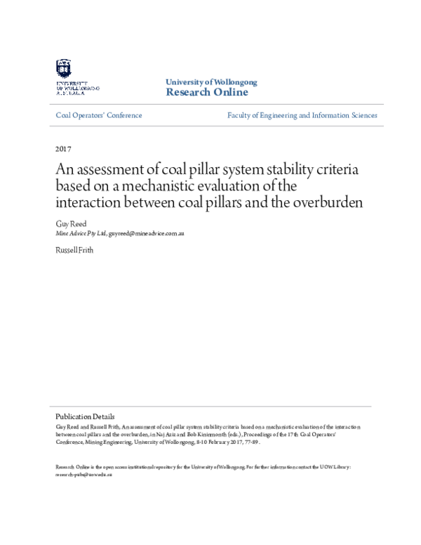 (PDF) An assessment of coal pillar system stability criteria based on a ...