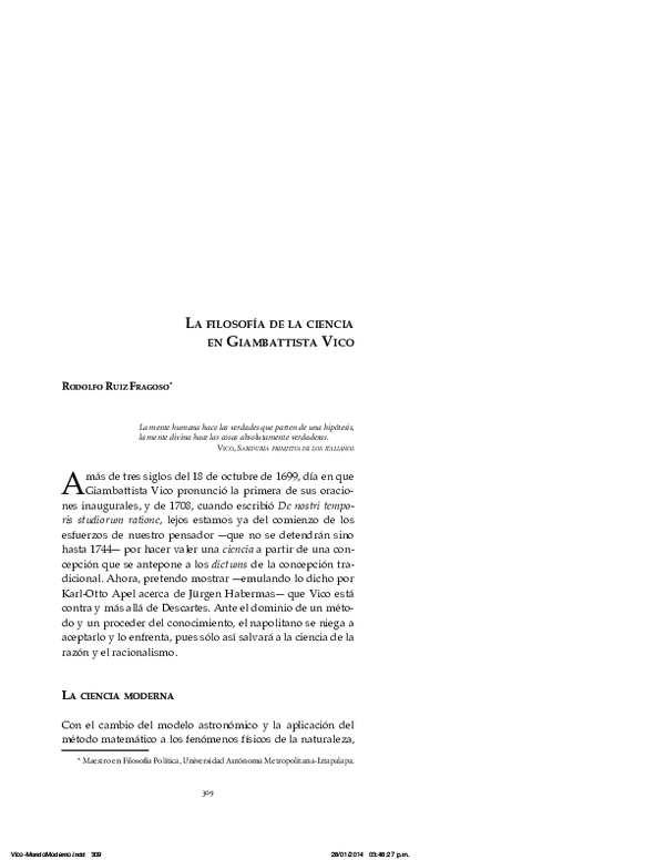 (PDF) La filosofía de la ciencia en Giambattista Vico