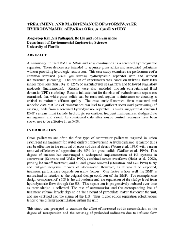 (PDF) Treatment and maintenance of stormwater hydrodynamic separators ...