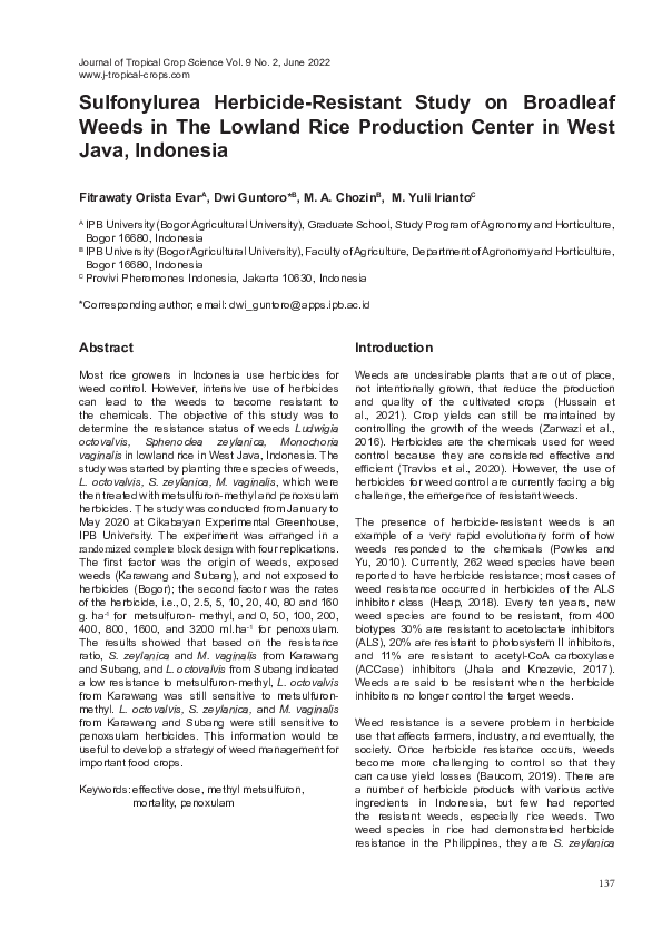 (PDF) Sulfonylurea Herbicide-Resistant Study on Broadleaf Weeds in The ...