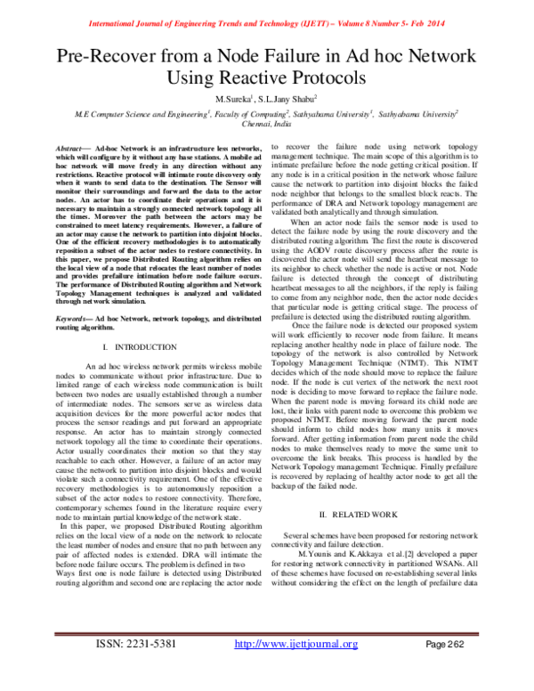 (PDF) Pre-Recover from a Node Failure in Ad hoc Network Using Reactive ...