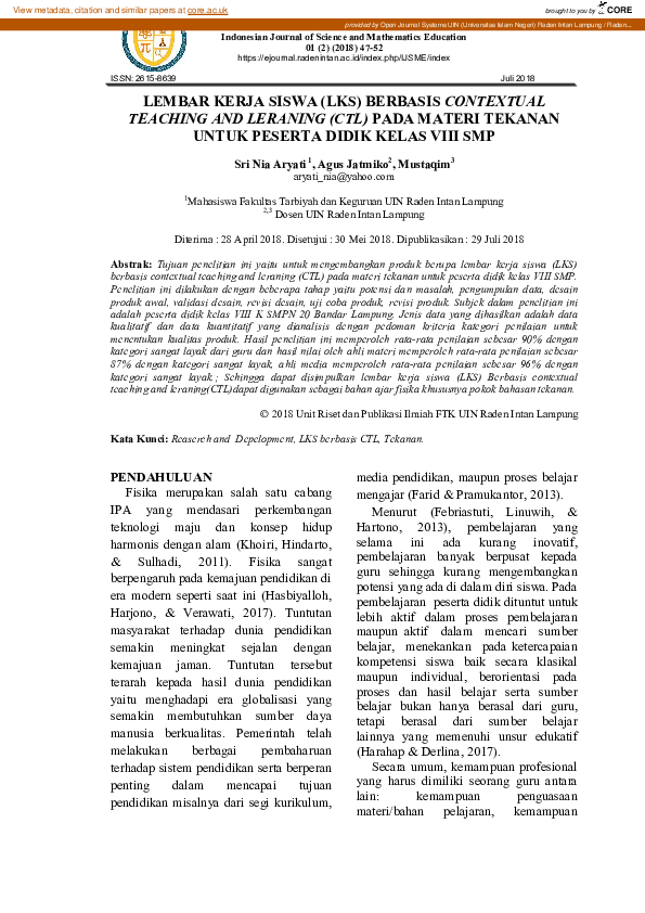 (PDF) Lembar Kerja Siswa (LKS) Berbasis Contextual Teaching Learning (CTL) pada Materi Tekanan ...