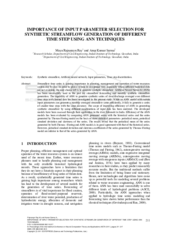 (PDF) Importance of Input Parameter Selection for Synthetic Streamflow Generation of Different ...
