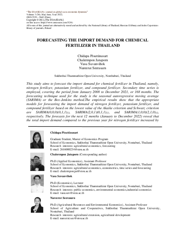 (PDF) Forecasting Chemical Fertilizer Imports in Thailand