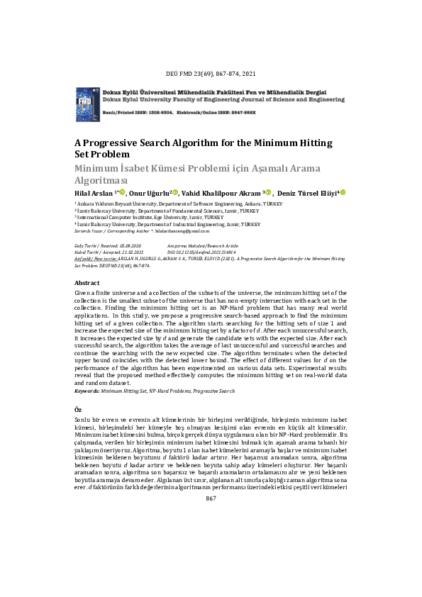 (PDF) A Progressive Search Algorithm for the Minimum Hitting Set Problem | Hilal Arslan ...