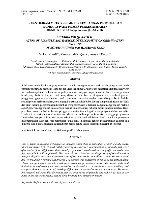 (PDF) KUANTIFIKASI METABOLISME PERKEMBANGAN PLUMULA DAN RADIKULA PADA ...