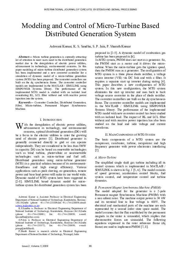 Pdf Modeling Micro Turbine Distributed Generation