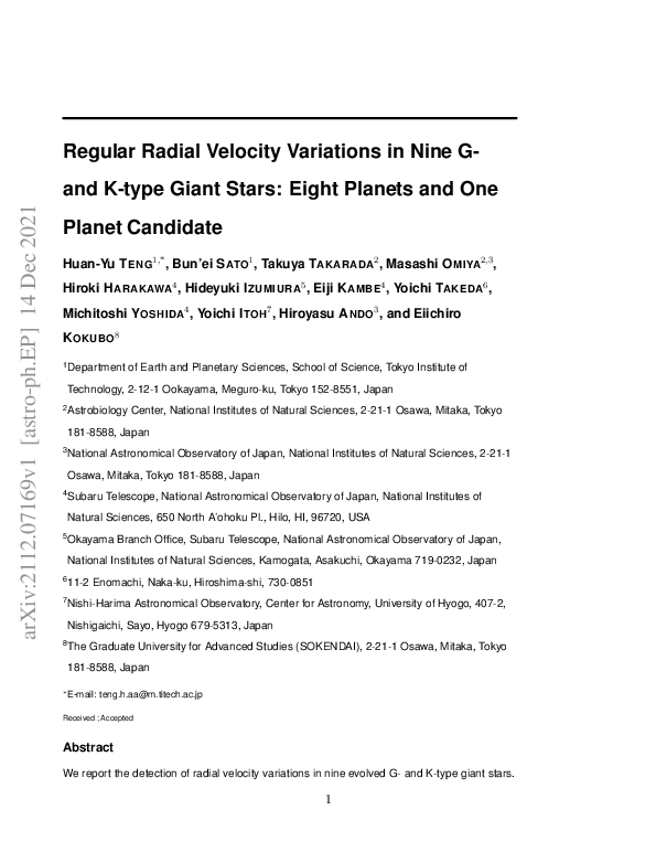 (PDF) Regular radial velocity variations in nine G- and K-type giant ...