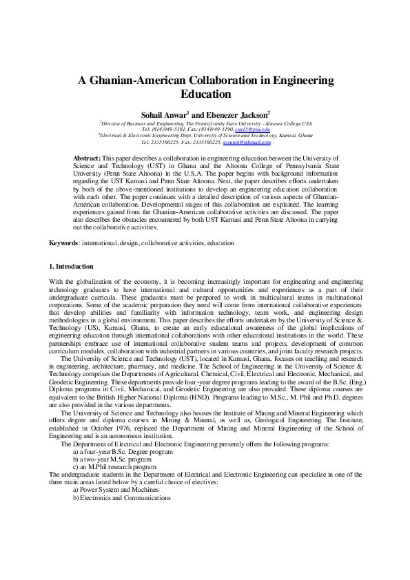 (PDF) A Ghanian-American Collaboration in Engineering Education