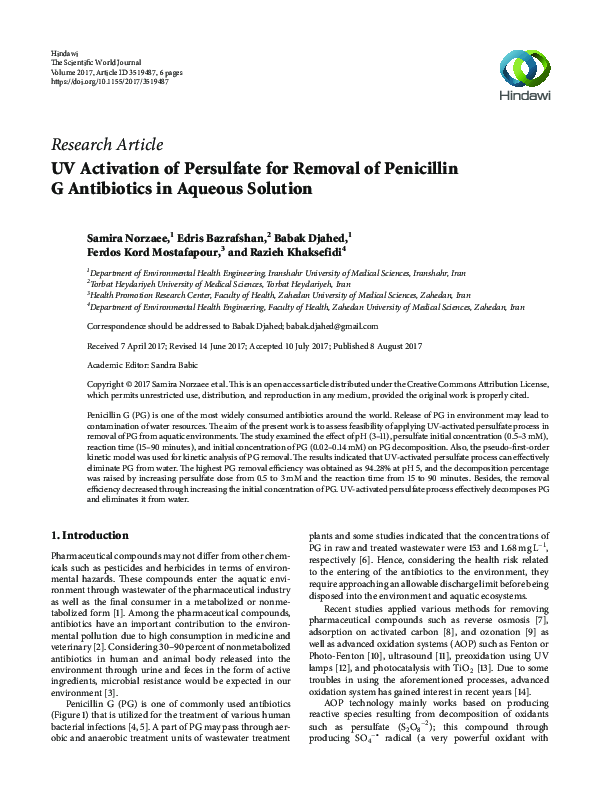 (PDF) UV Activation of Persulfate for Removal of Penicillin G ...