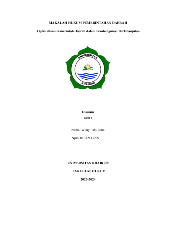(PDF) MAKALAH HUKUM PEMERINTAHAN DAERAH