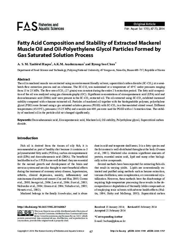 (PDF) Fatty Acid Composition and Stability of Extracted Mackerel Muscle ...