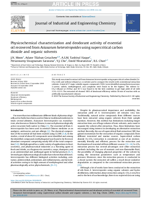(PDF) Physicochemical characterization and deodorant activity of essential oil recovered from ...