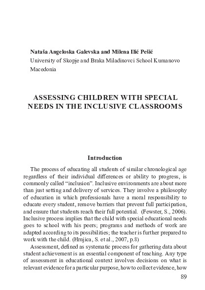 (PDF) Assessing children with special needs in the inclusive classrooms