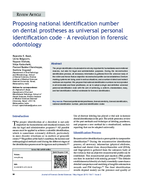 (PDF) Proposing national identification number on dental prostheses as ...