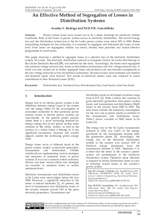 (PDF) An Effective Method of Segregation of Losses in Distribution Systems