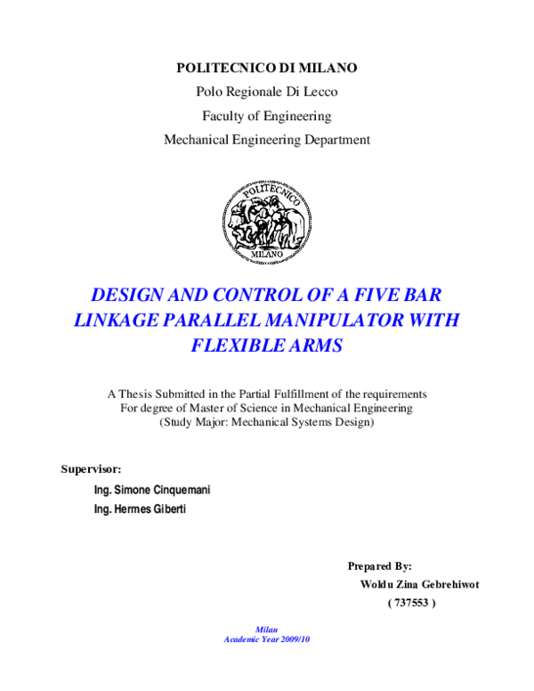(PDF) Design and Control of a Five Bar Linkage Parallel Manipulator ...