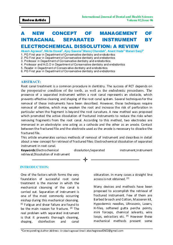 (PDF) A New Concept of Management of Intracanal Separated Instrument by ...