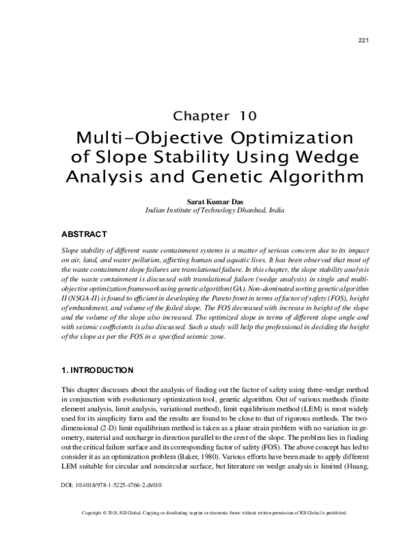 (PDF) Multi-Objective Optimization of Slope Stability Using Wedge Analysis and Genetic Algorithm