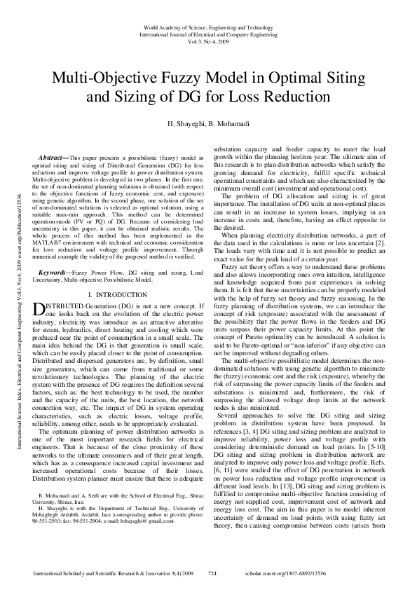 (PDF) Multi-Objective Fuzzy Model In Optimal Sitingand Sizing Of Dg For ...