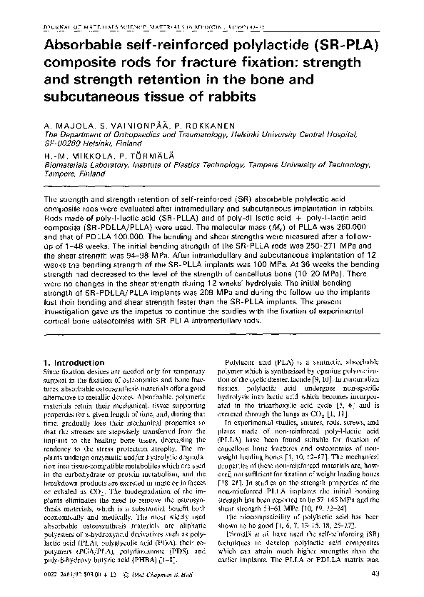 (PDF) Absorbable self-reinforced polylactide (SR-PLA) composite rods ...