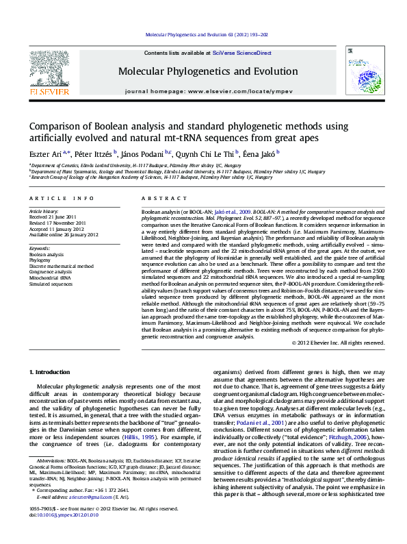 (PDF) Comparison of Boolean analysis and standard phylogenetic methods using artificially ...