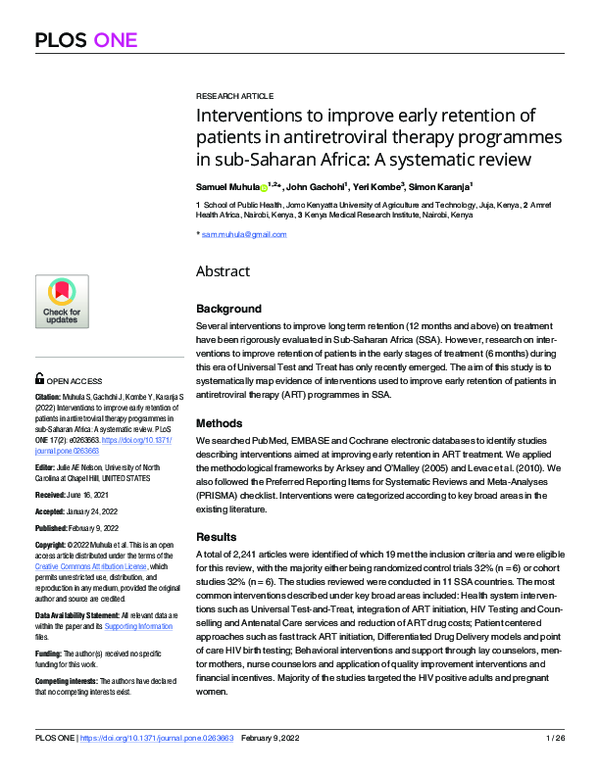 (PDF) Interventions to improve early retention of patients in ...