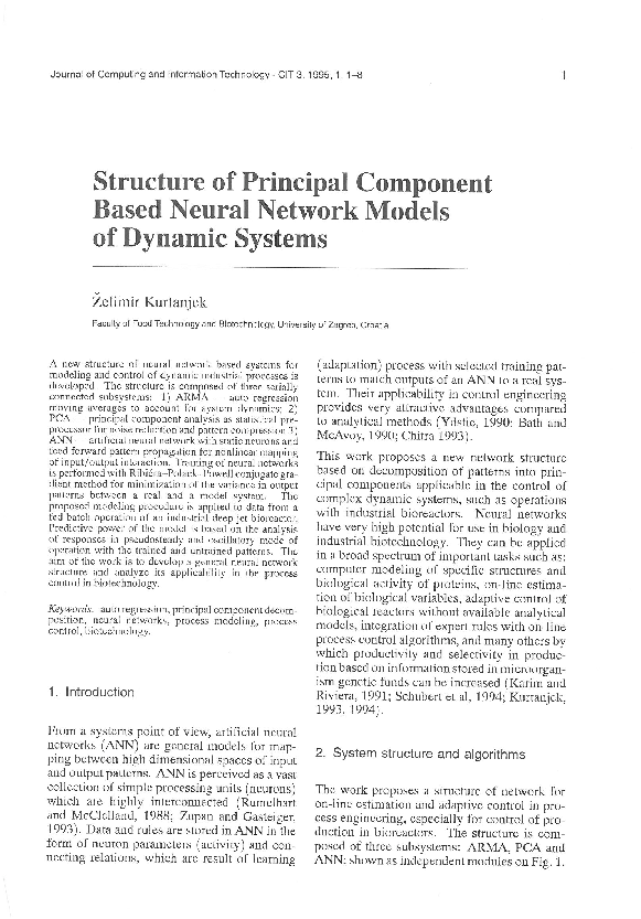 Pdf Structure Of Principal Component Based Neural Network Models Of Dynamic Systems Zelimir