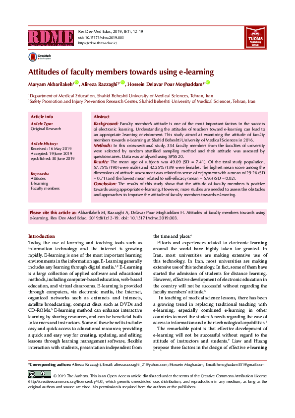 (PDF) Attitudes of faculty members towards using e-learning