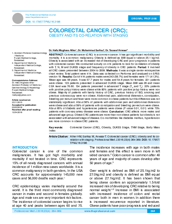 (PDF) Colorectal Cancer (CRC)