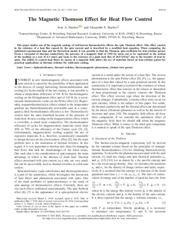 (PDF) The Magnetic Thomson Effect for Heat Flow Control
