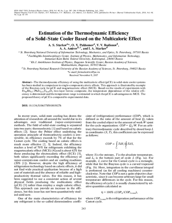 (PDF) Estimation of the Thermodynamic Efficiency of a Solid-State ...