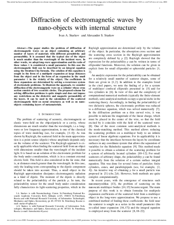 (PDF) Diffraction of Electromagnetic Waves by Nanoobjects With Internal Structure