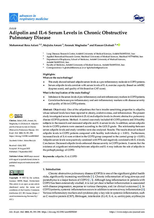 (PDF) Adipolin and IL-6 Serum Levels in Chronic Obstructive Pulmonary ...
