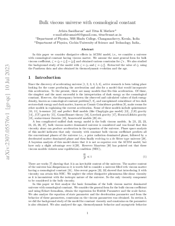 (PDF) Bulk viscous universe with cosmological constant