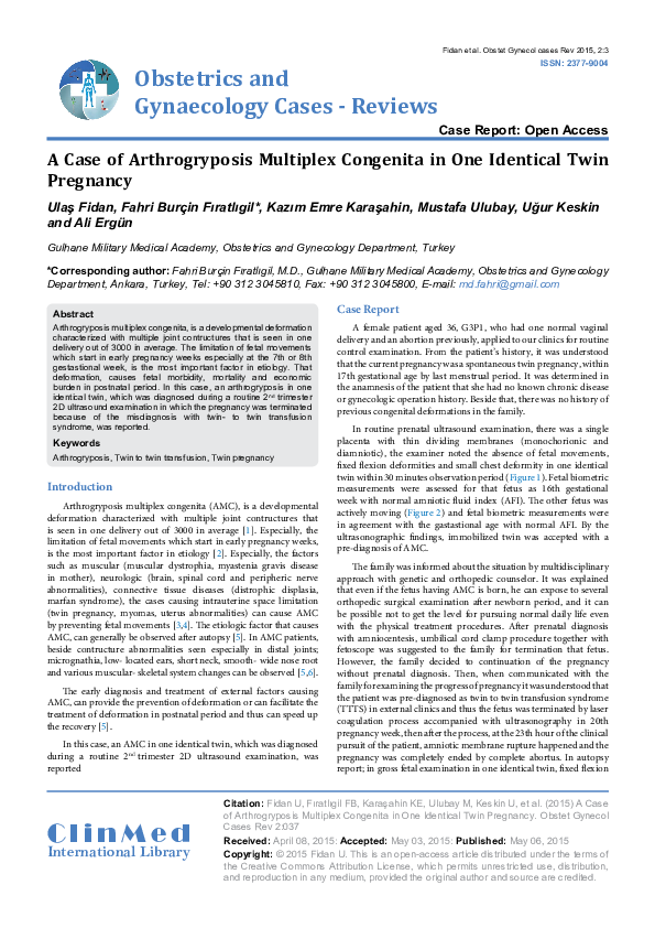 (PDF) A Case of Arthrogryposis Multiplex Congenita in One Identical ...