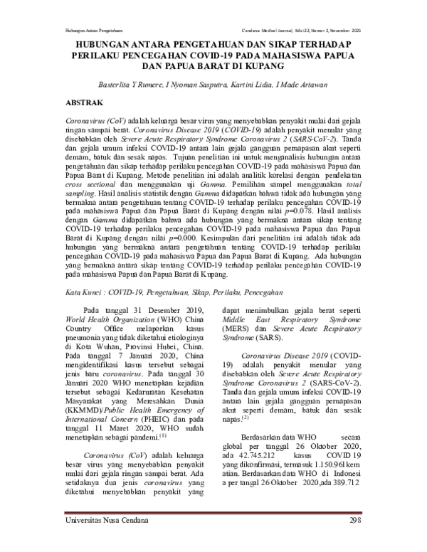 (PDF) Hubungan Antara Pengetahuan Dan Sikap Terhadap Perilaku Pencegahan Covid-19 Pada Mahasiswa ...
