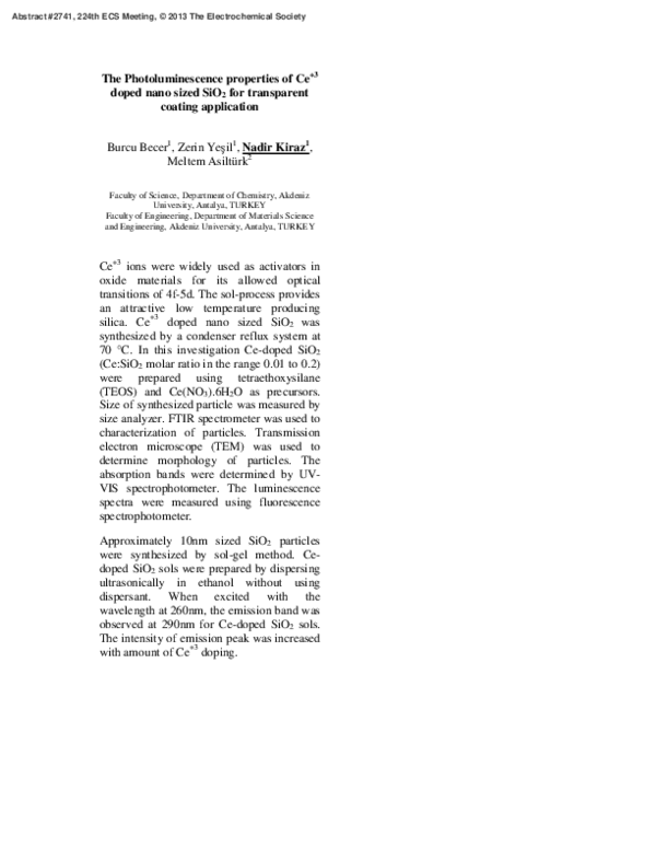 (PDF) The Photoluminescence Properties of Ce+3 Doped Nano Sized SiO2 for Transparent Coating ...