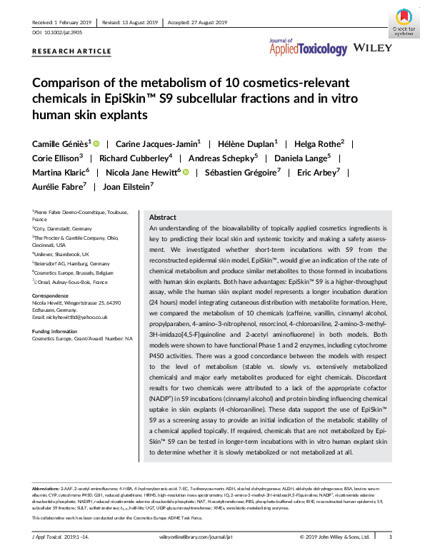 (PDF) Comparison of the metabolism of 10 cosmetics‐relevant chemicals ...